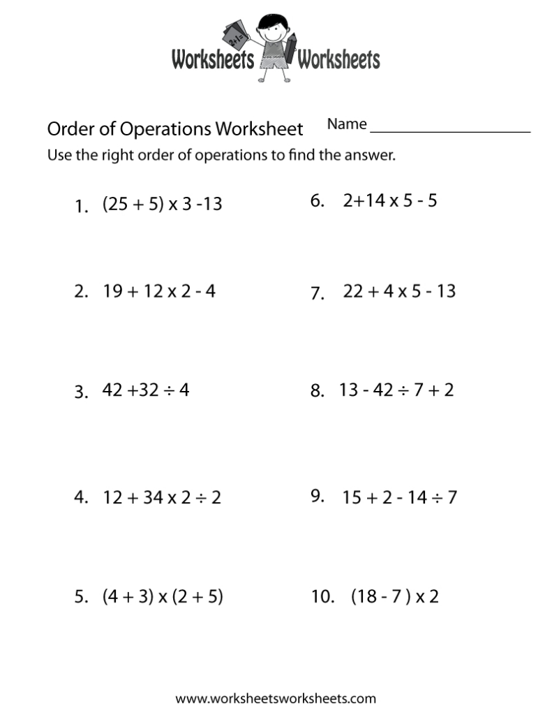 Grade 6 Order Of Operations Worksheet | Order of Operation Worksheets