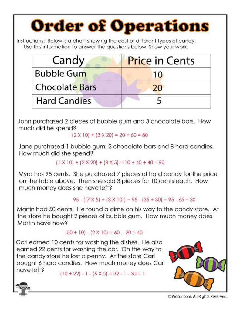 Halloween Order Of Operations Worksheet | Order of Operation Worksheets