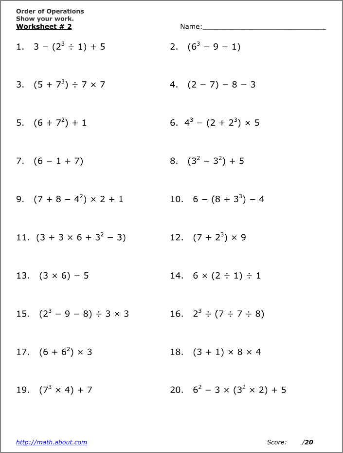Order Of Operations With Absolute Value Worksheet Order Of Operation