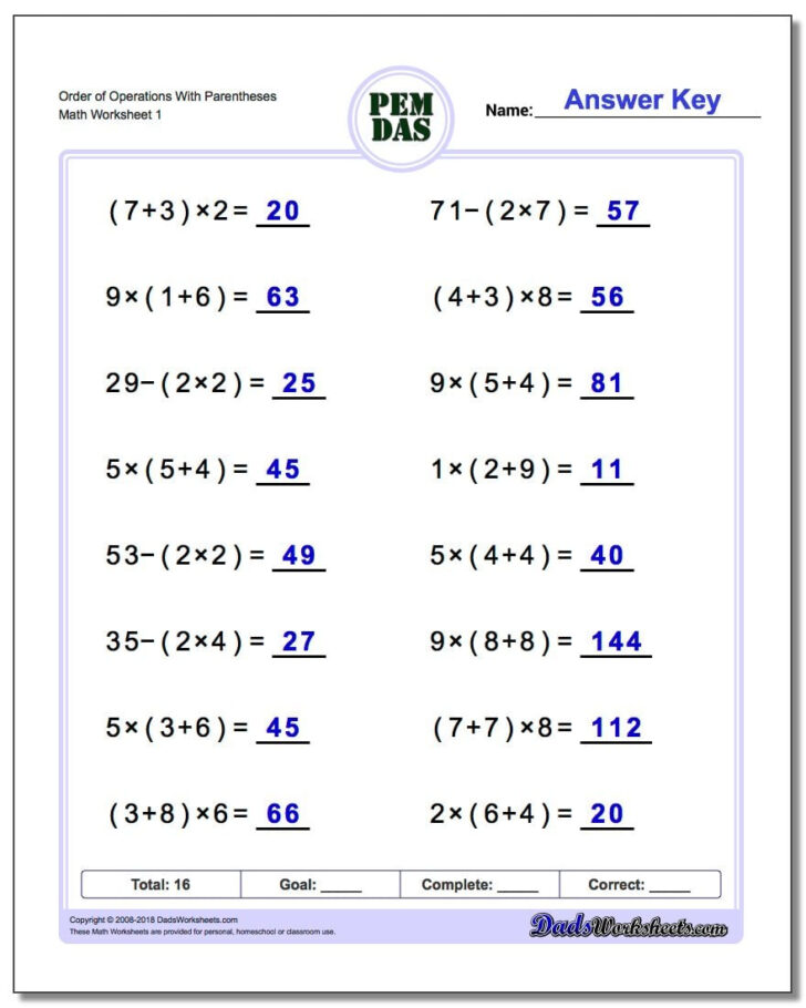Order Of Operations Using Parentheses Brackets And Braces Worksheets Order Of Operations Using Parentheses Brackets And Braces Worksheets