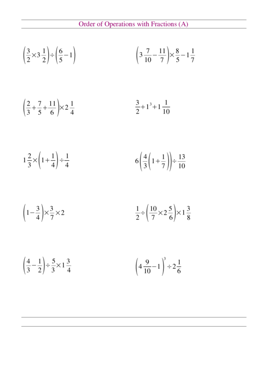 Order Of Operations With Fractions Worksheet Kuta Order Of Operation
