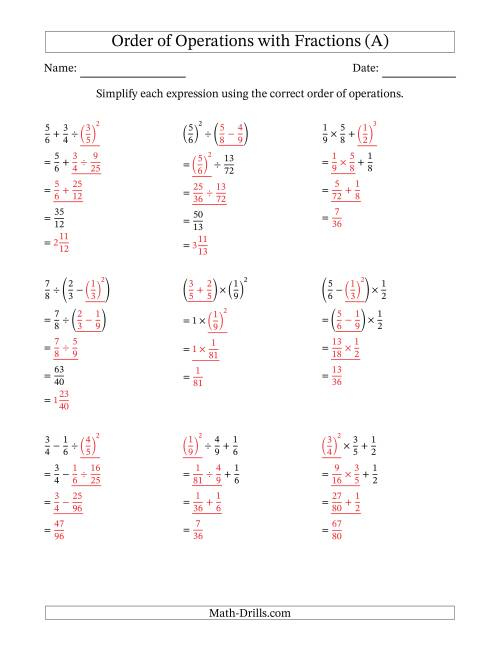 Order Of Operations With Fraction Bar Worksheet Order Of Operation 