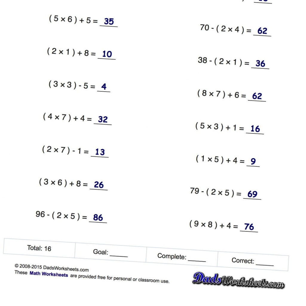Order Of Operations Worksheets Grade 7 | Order of Operation Worksheets