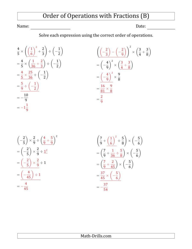 Order Of Operations Step By Step Worksheet | Order of Operation Worksheets