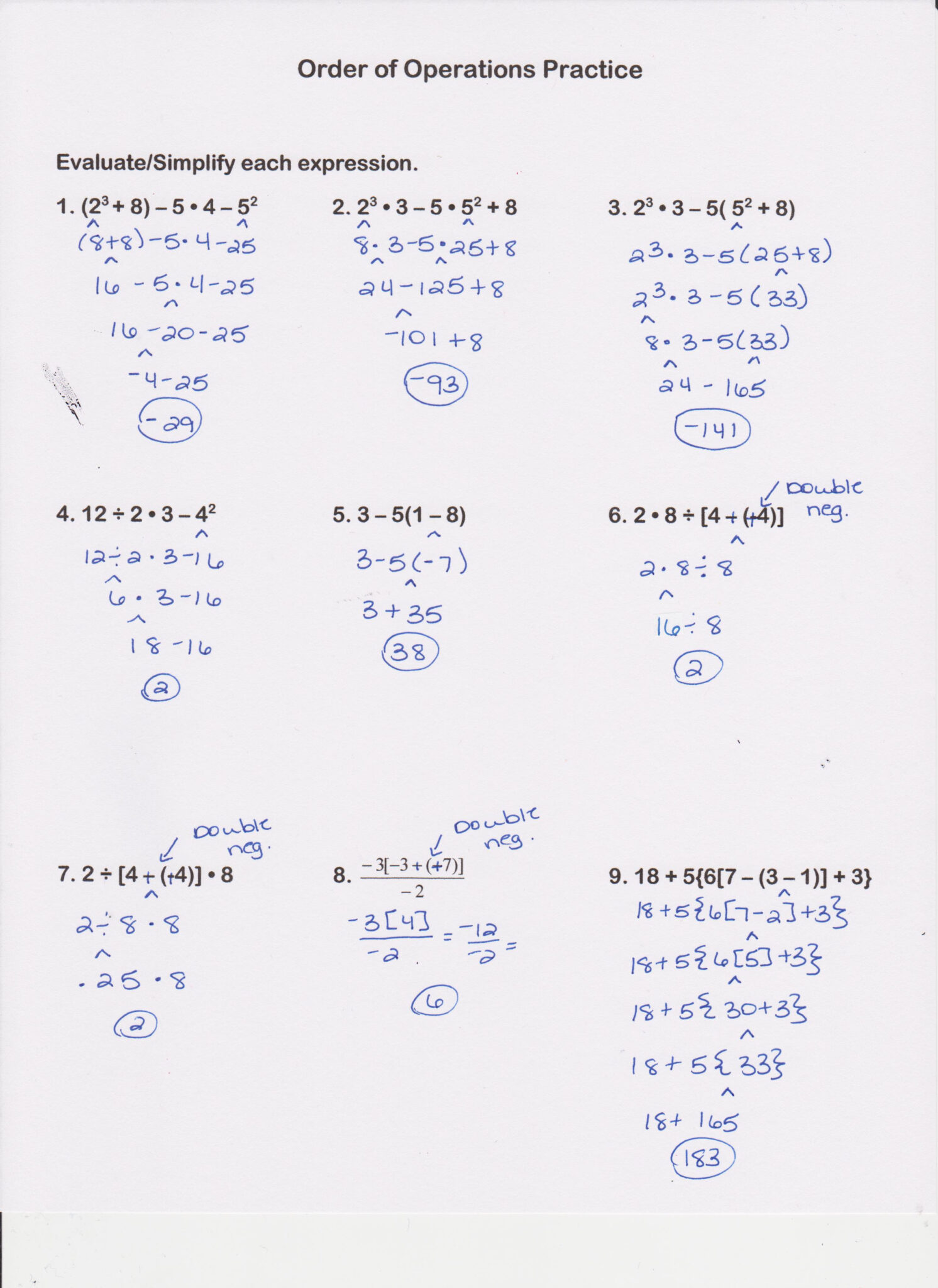Order Of Operations Worksheets With Answers | Order of Operation Worksheets