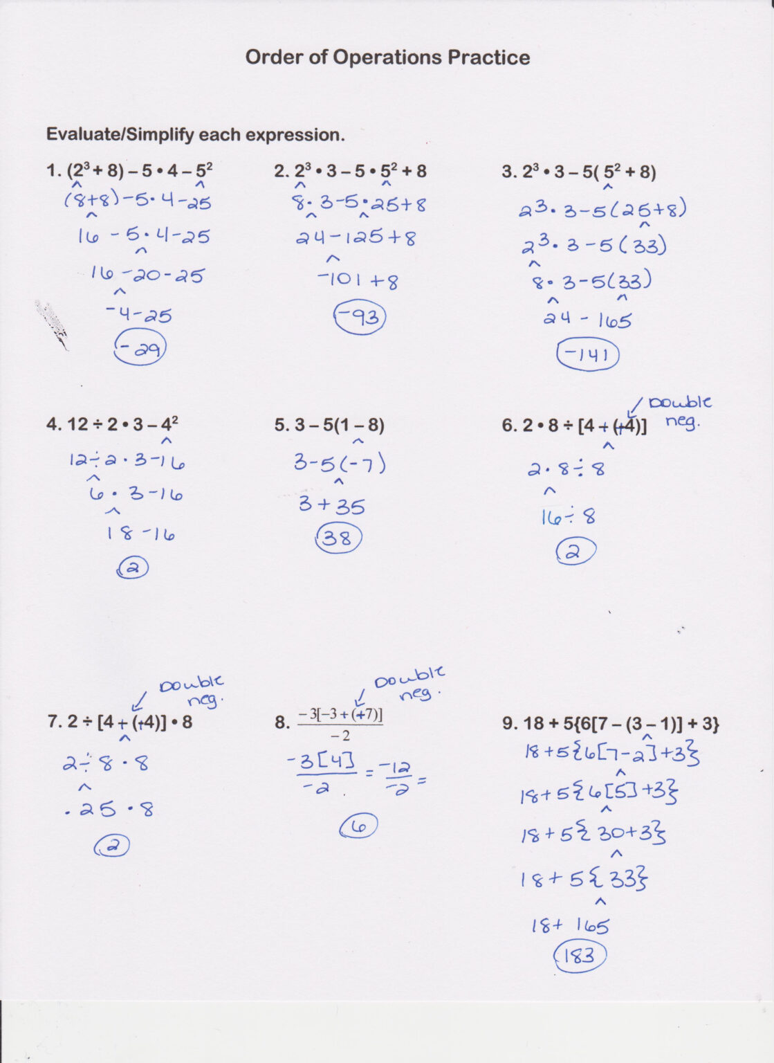 Order Of Operations Worksheet With Answers | Order of Operation Worksheets