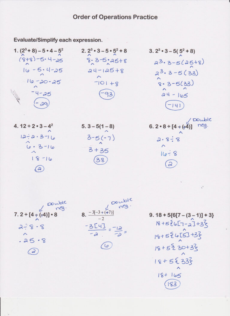 Order Of Operations Worksheet With Answers | Order of Operation Worksheets