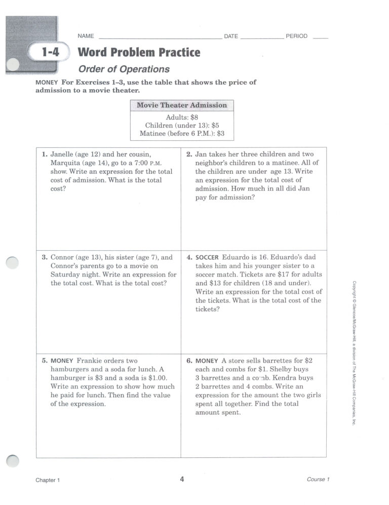 Order Of Operations Word Problems Worksheets With Answers | Order of ...